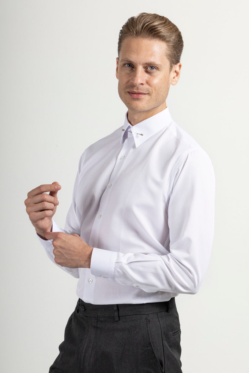 White Oxford Pin Collar Long Sleeve Dress Shirts for Men | Mens Button ...