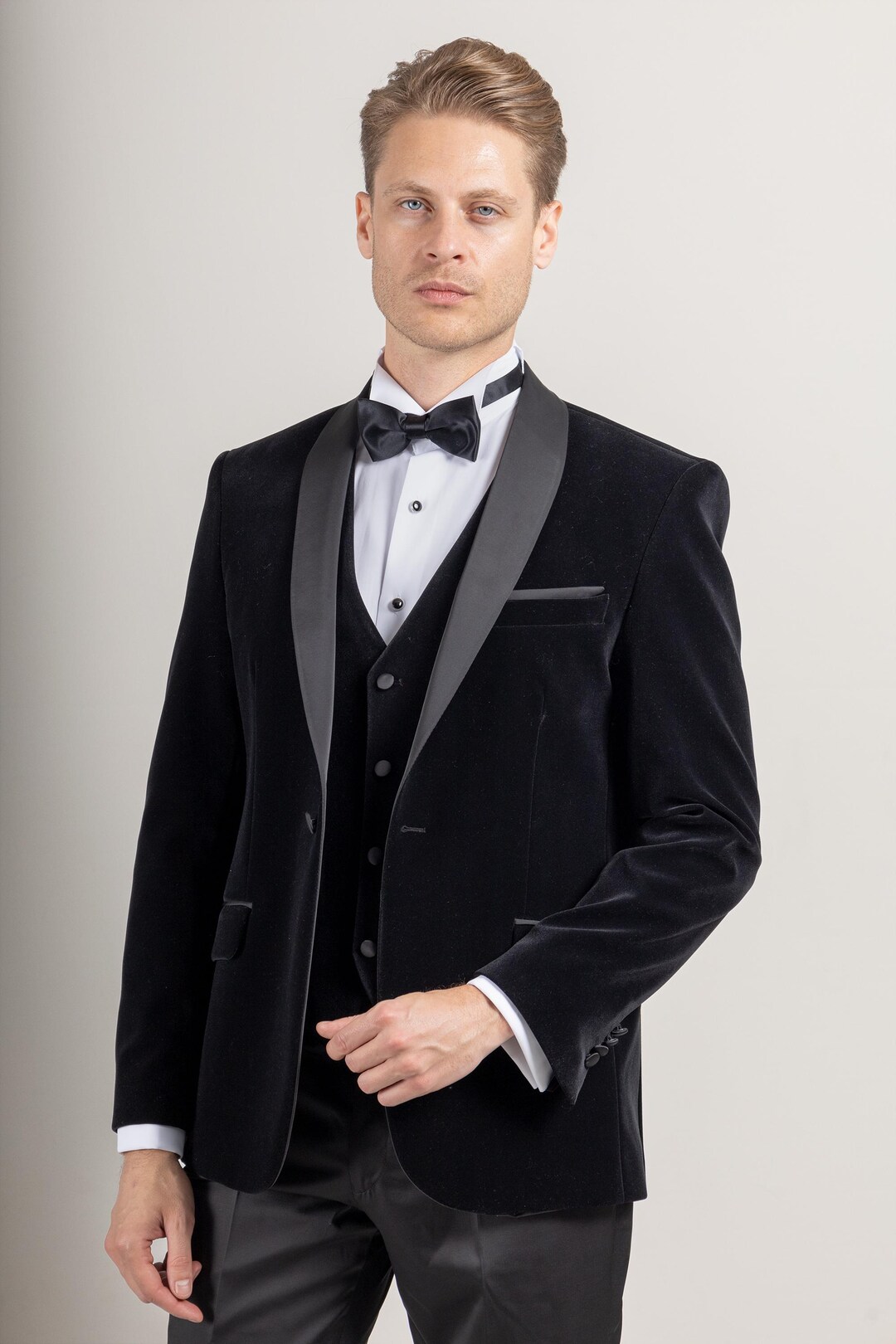 Jack Martin | Black Velvet Dinner Tuxedo Jacket & Vest With Satin ...