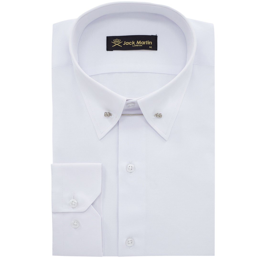 White Oxford Pin Collar Long Sleeve Dress Shirts for Men | Mens Button ...