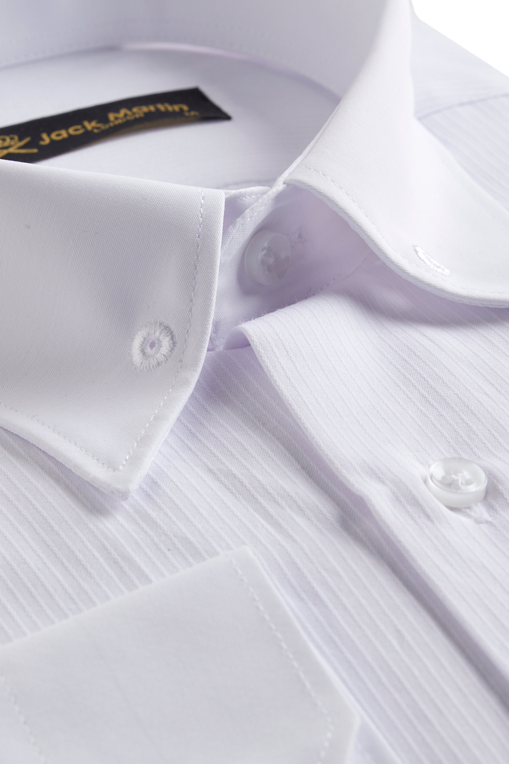 White Striped Pin Collar Long Sleeve Dress Shirts for Men | Mens Button ...