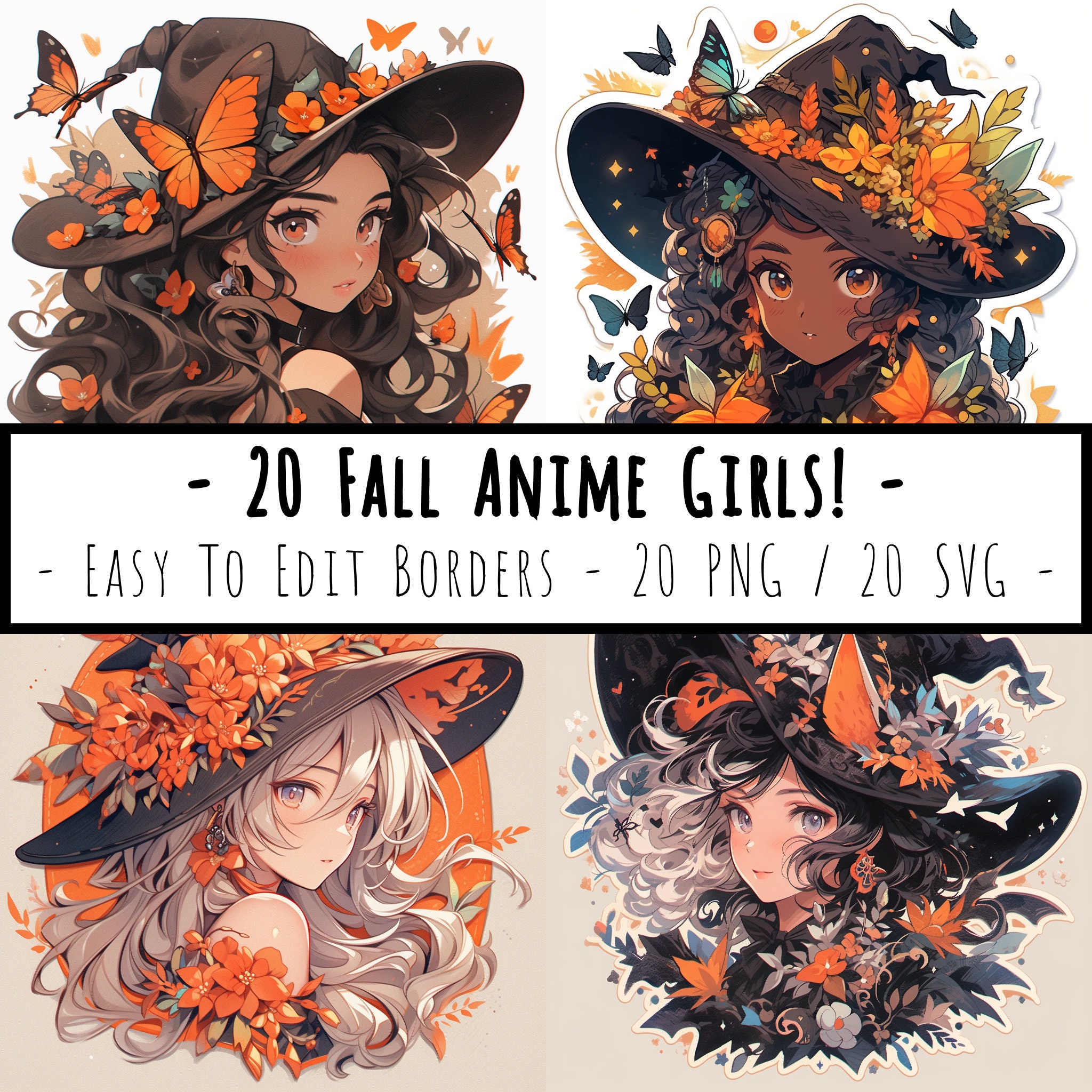 Fall Anime Girl Clipart Bundle 20 PNG Easy to Edit Commercial Use ...