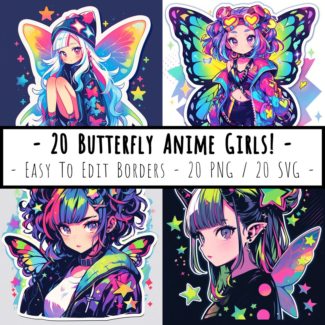 Anime Butterfly Girl Clipart Bundle - 20 PNG - Easy to Edit ...