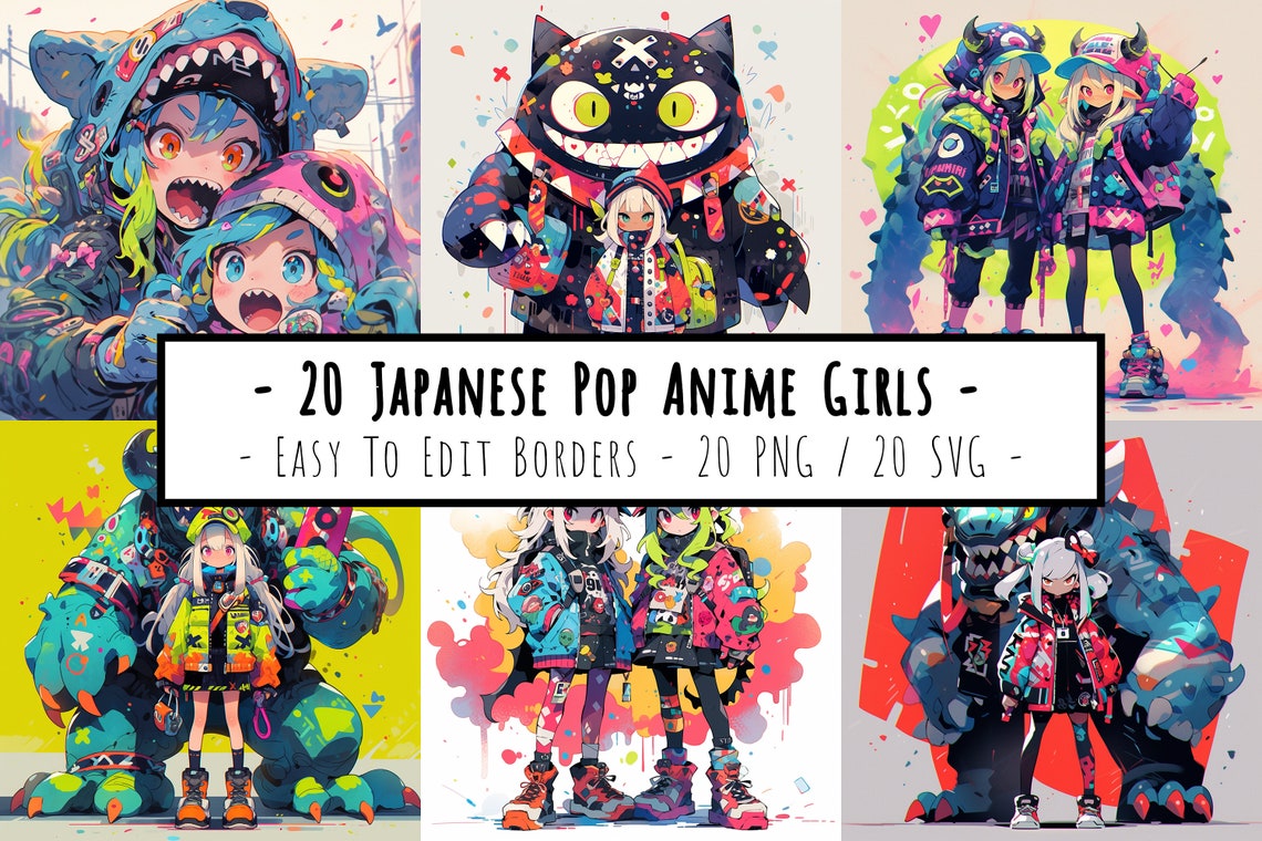 Japanese Pop Anime Girls Clipart Bundle - 20 PNG - Easy to Edit ...