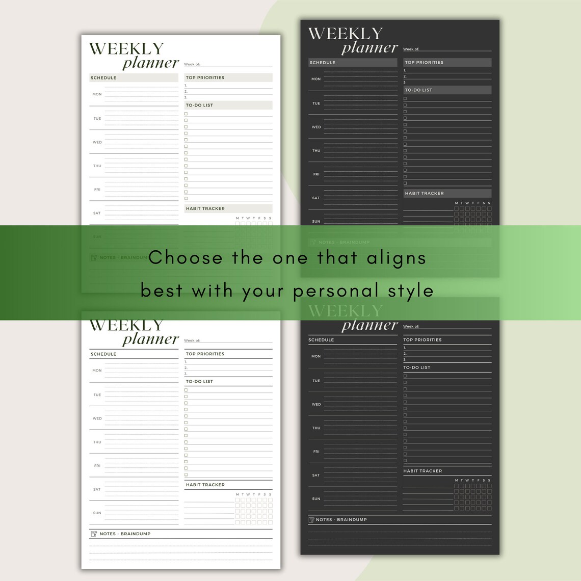 Weekly Planner Template, Printable Pdf, Dark Mode, Weekly Plan ...
