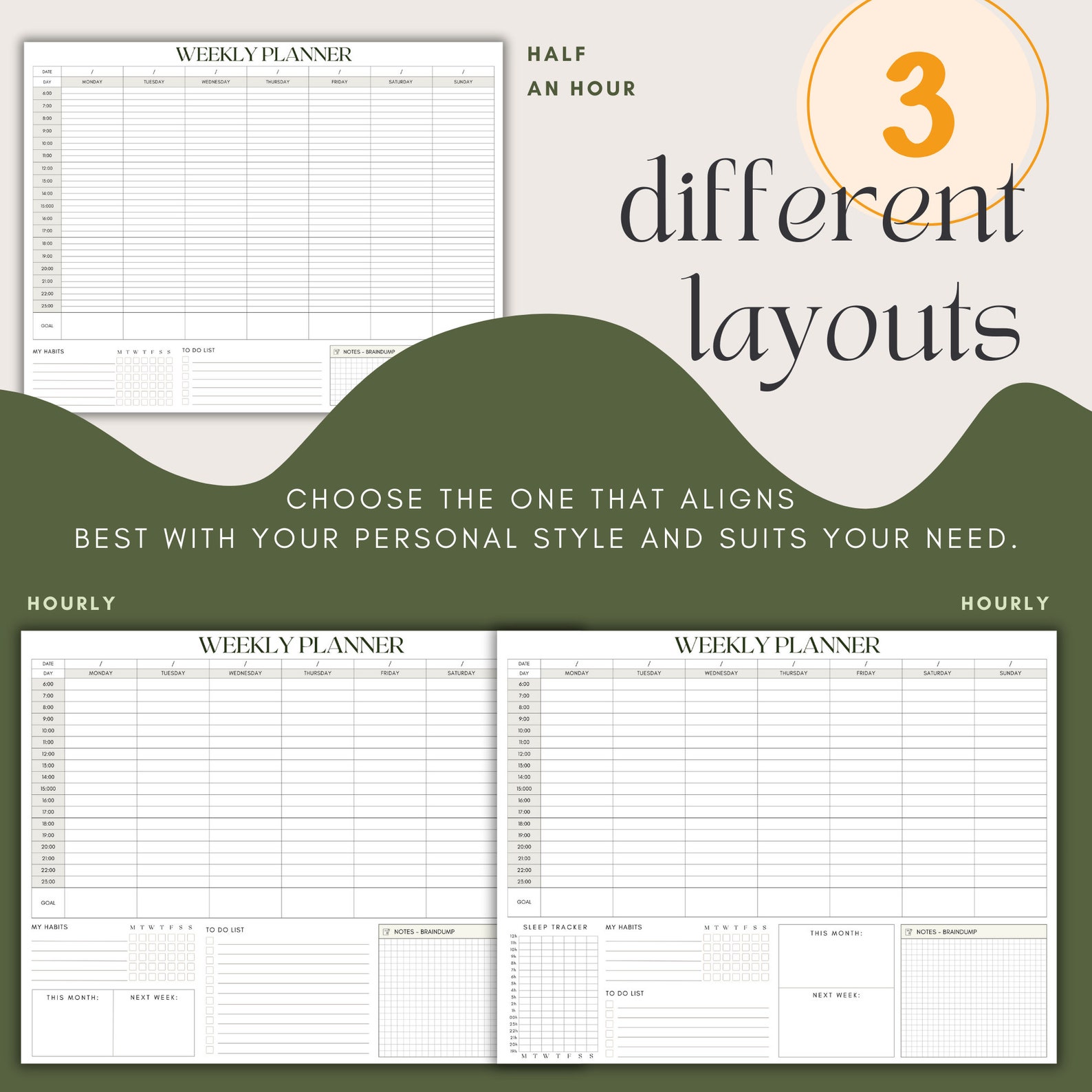 Weekly Planner Goodnotes Template, Printable Pdf, Hourly Planner, Dark ...