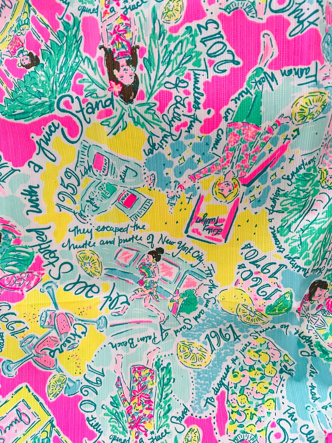 Lemonade Stand Yellow Pink Aqua Dobby Fabric Lilly Non-stretch Woven ...