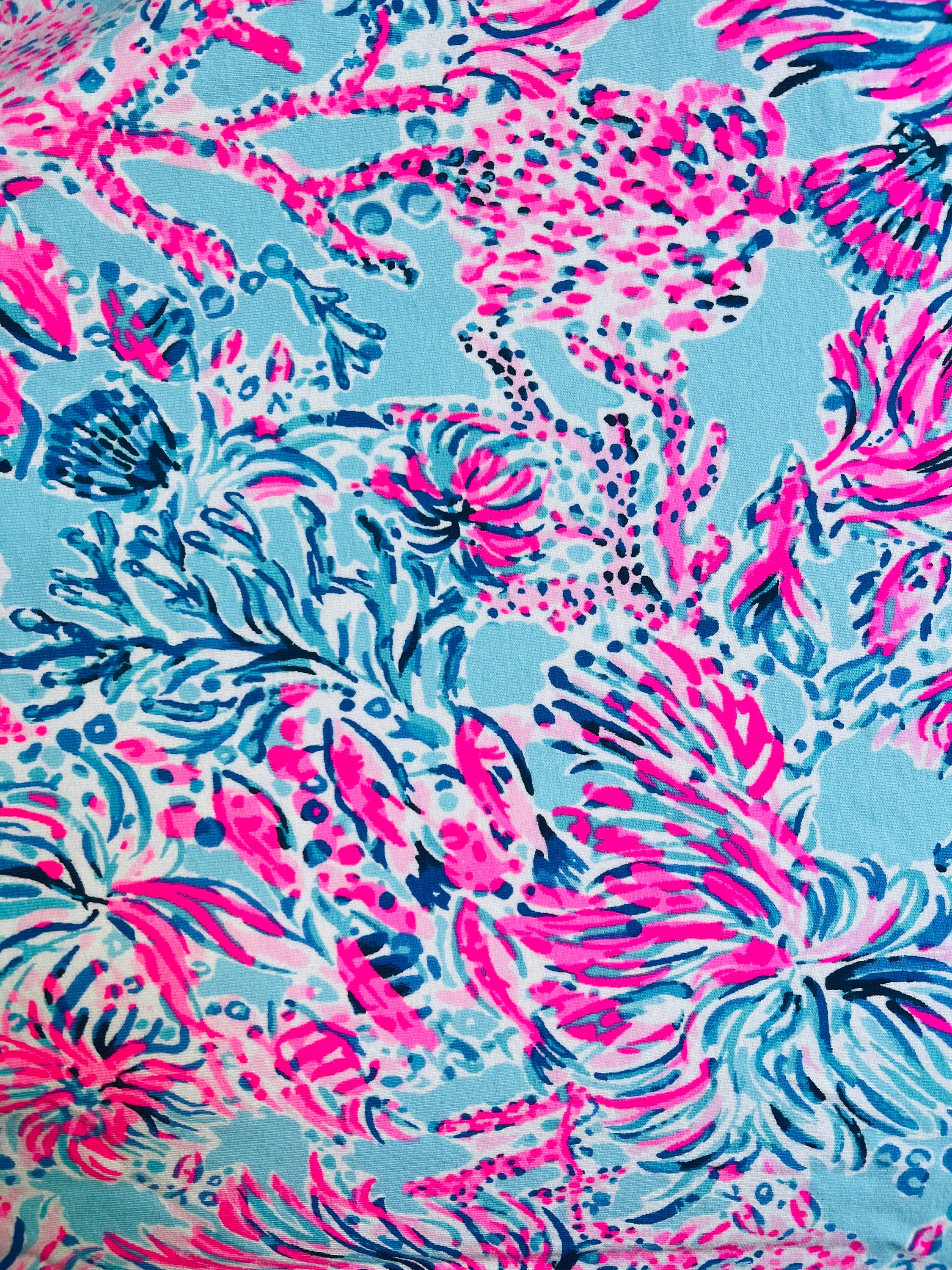 1 Aqua Blue Pink Tropical Nautical Coral Ocean Water Stretch Terry ...
