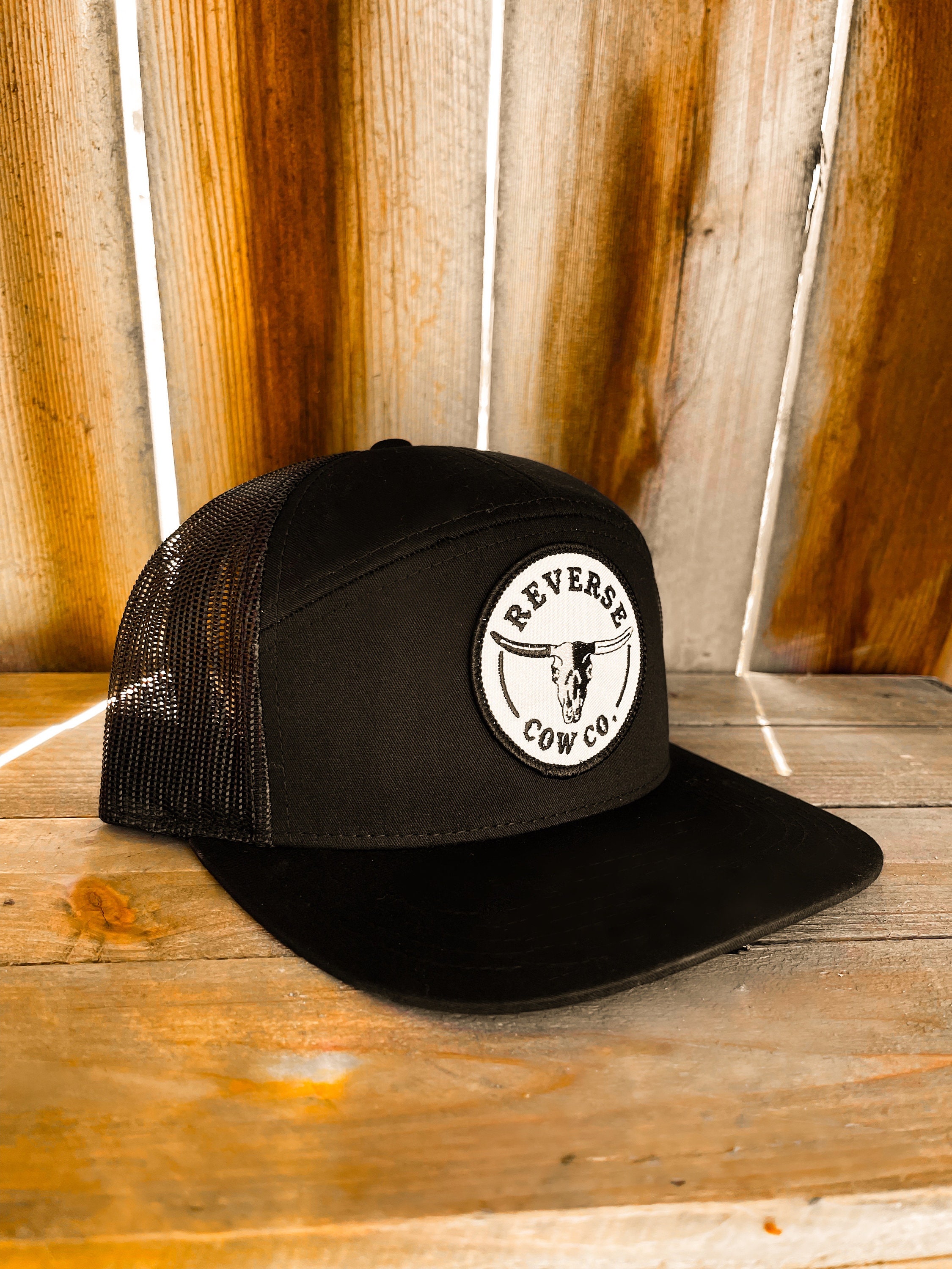 Black 7 Panel Hat - Etsy