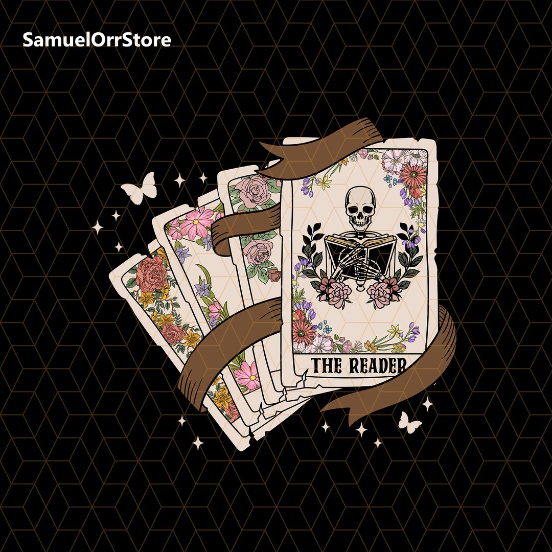 The Reader Tarot Card Png, Skeleton Reading Png, Book Lover Gift, Book ...