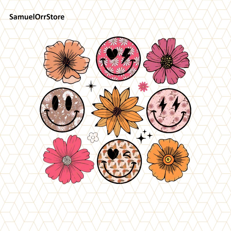 Retro Smiley Face Flower Png, Flowers Spring Png, Smiley Face Floral ...
