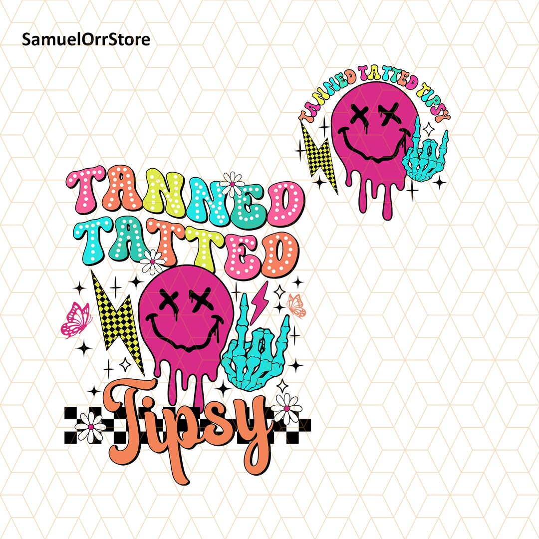 Tanned Tatted and Tipsy Png, Summer Smiley Face Png, Summer Png, Tan ...