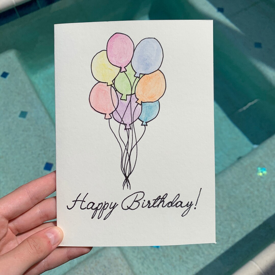 Happy Birthday Bunch of Balloons Watercolor Card - Etsy