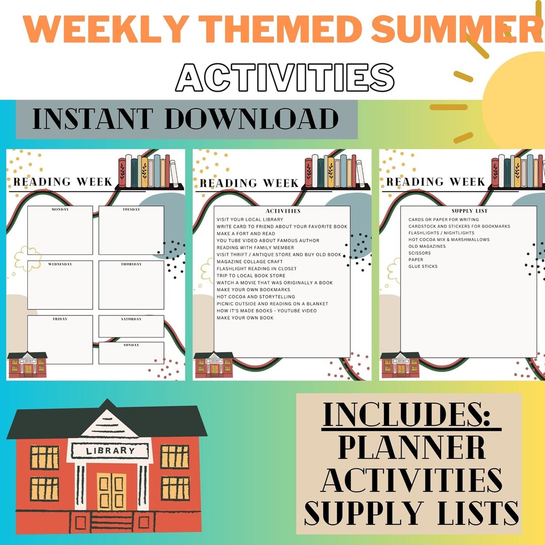 KIDS Summer Bucket List Theme READING Week Full of Activities With ...