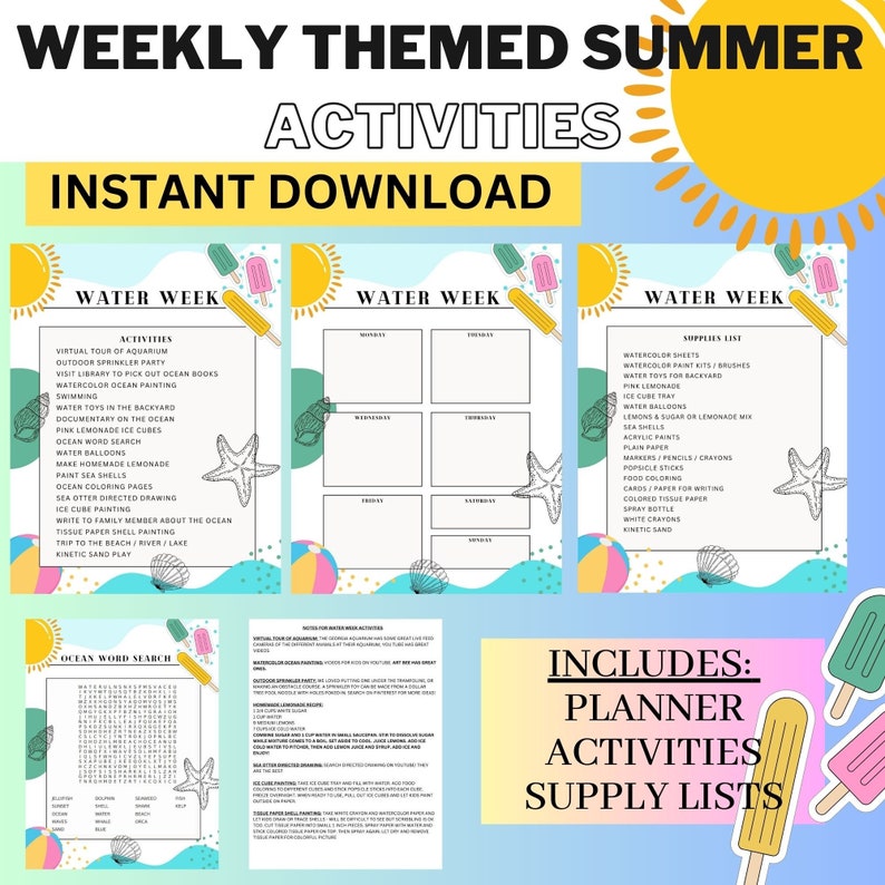 KIDS Summer Bucket List Theme WATER Week Full of Activities With ...
