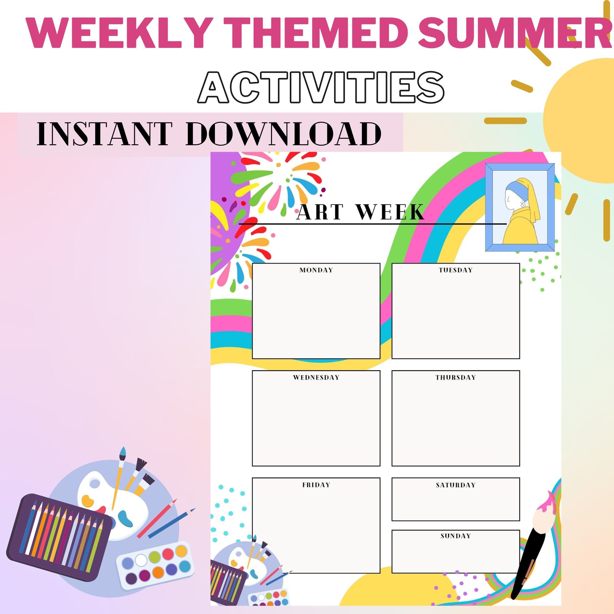 KIDS Summer Bucket List Theme ART Week Full of Activities With Planner ...
