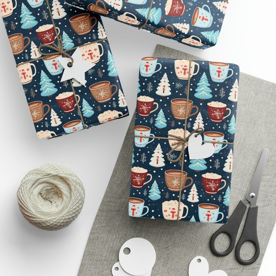 Marshmallow Topped Winter Mug Wrapping Paper - Christmas Trees and Hot ...