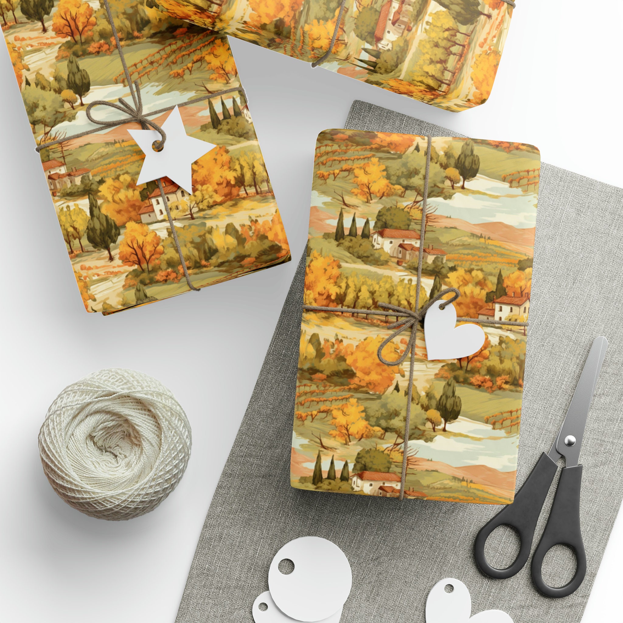 Scenic Tuscan Home Fall Landscape Wrapping Paper - Etsy