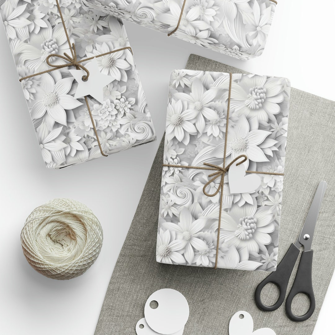 Wedding Wrapping Paper - White Wedding Floral Wrapping Paper - Elegance ...