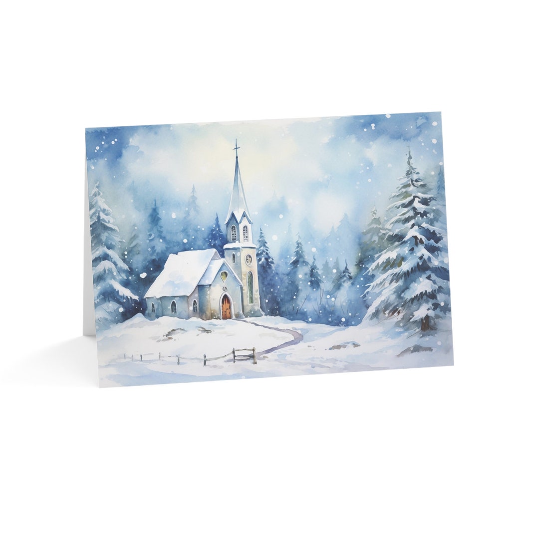 Snowy Church Winter Christmas Card - Etsy