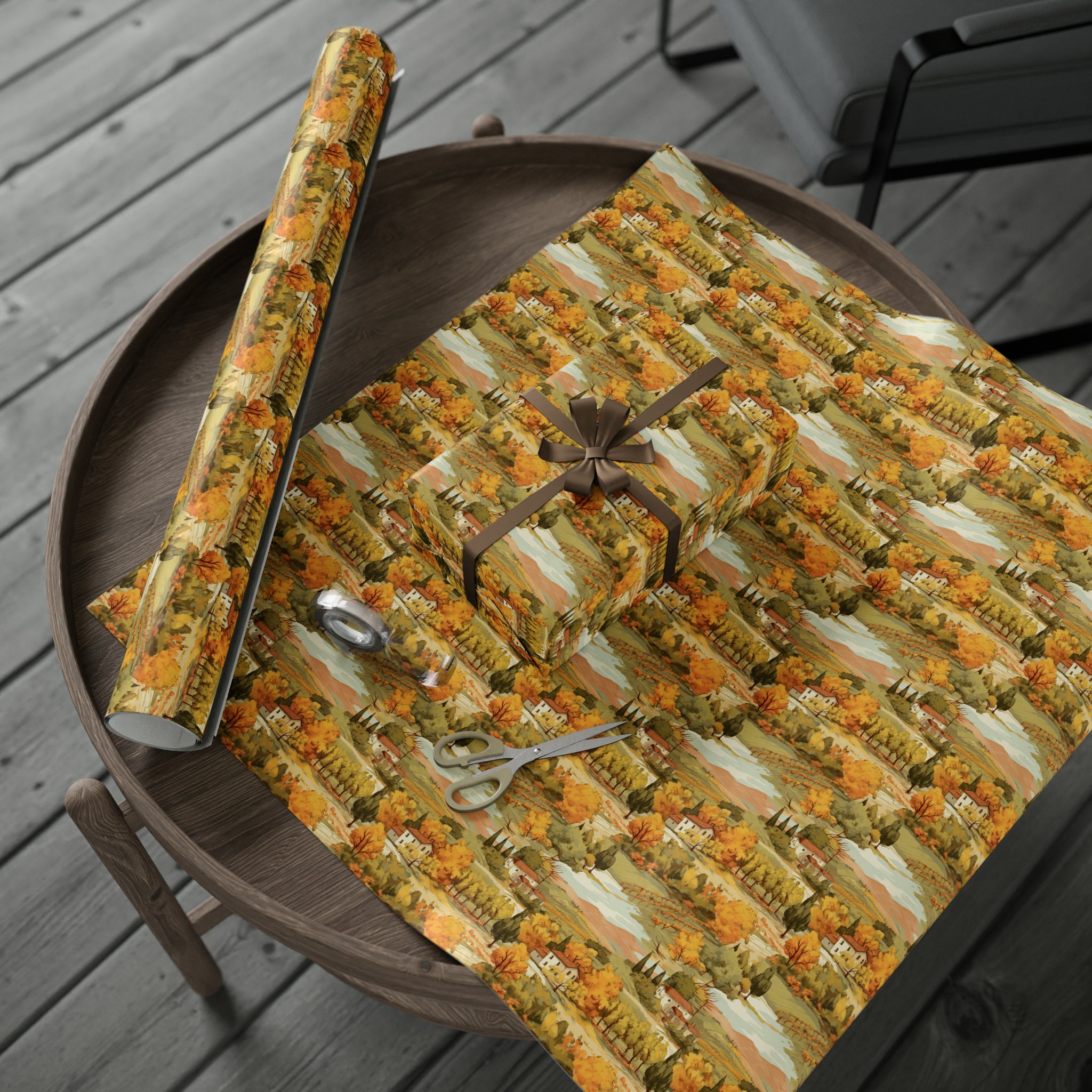 Scenic Tuscan Home Fall Landscape Wrapping Paper - Etsy