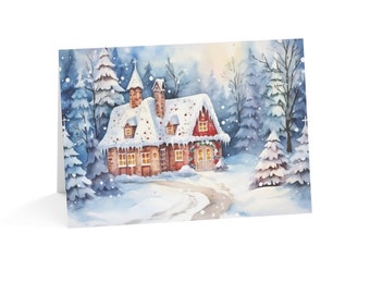 Snowy Cabin Christmas Card - Etsy