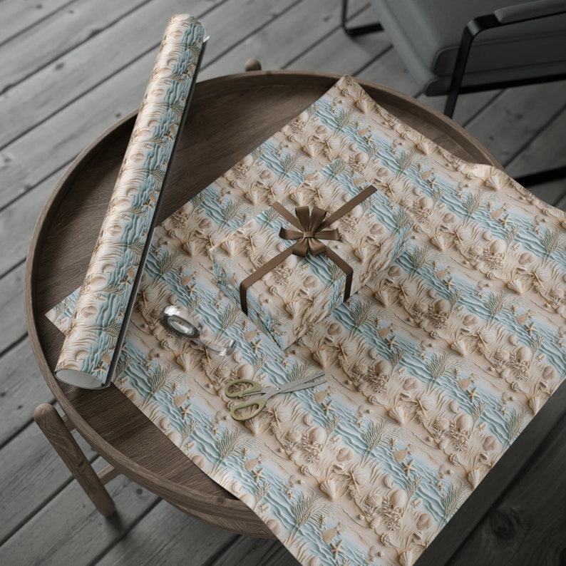 Sandy Shores and Seashell Dreams Gift Wrap - Beach Wrapping Paper - Etsy