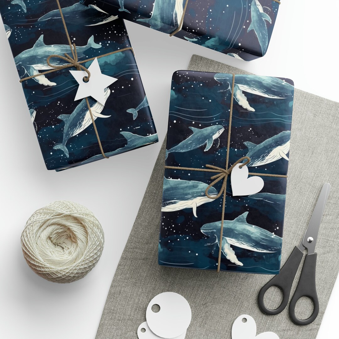 Oh Whale Watercolor Wrapping Paper - Marine Life Wrapping Paper - Ocean ...