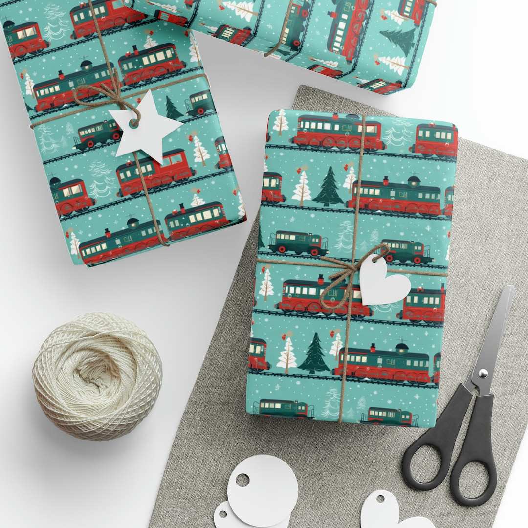 Christmas Railroad Gift Wrap - Toy Train and Winter Wonderland Wrapping ...