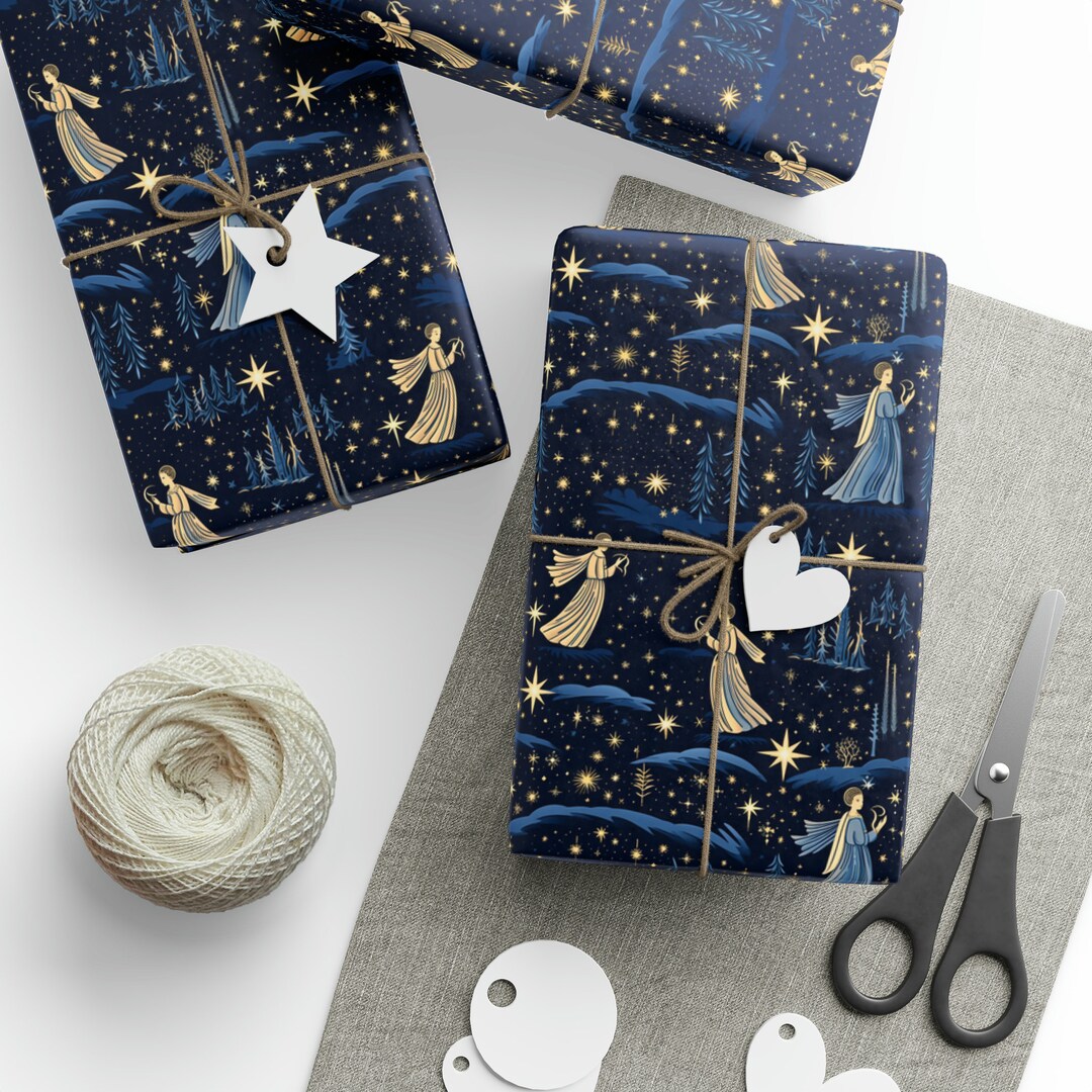 Celestial Angel Christmas Wrapping Paper - Heavenly Skies Gift Wrap ...