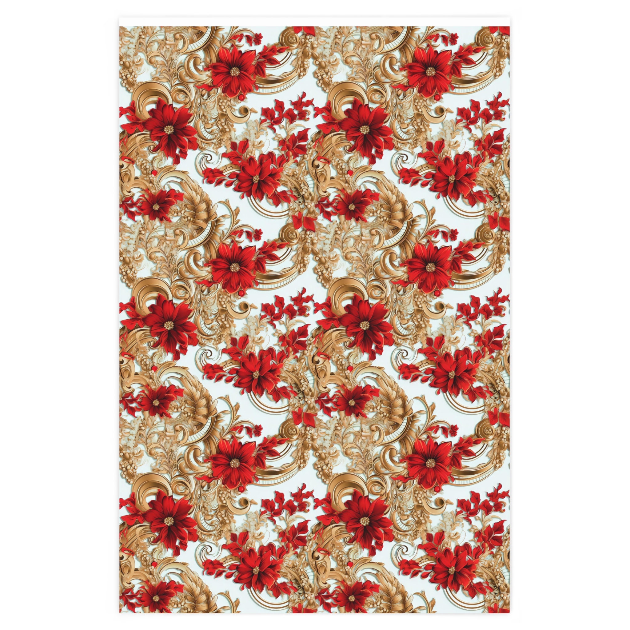 Regal Christmas Poinsettias and Gold - Christmas Wrapping Paper sold by ...