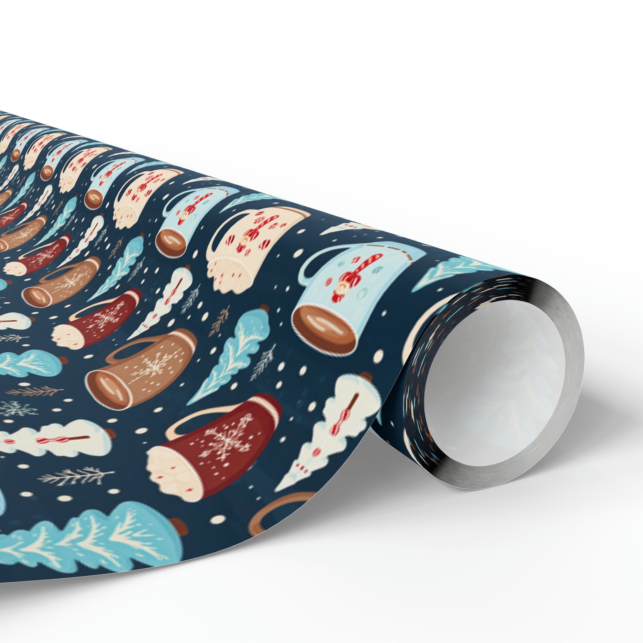 Marshmallow Topped Winter Mug Wrapping Paper - Christmas Trees and Hot ...
