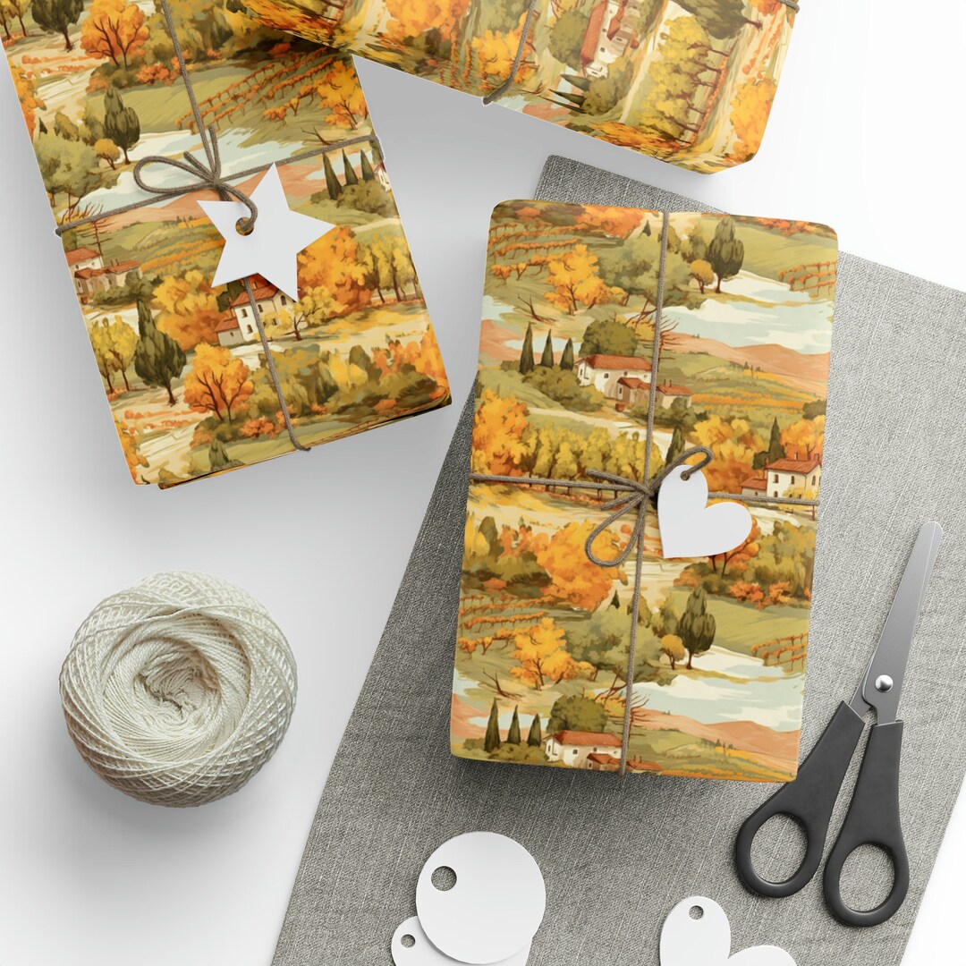 Scenic Tuscan Home Fall Landscape Wrapping Paper - Etsy