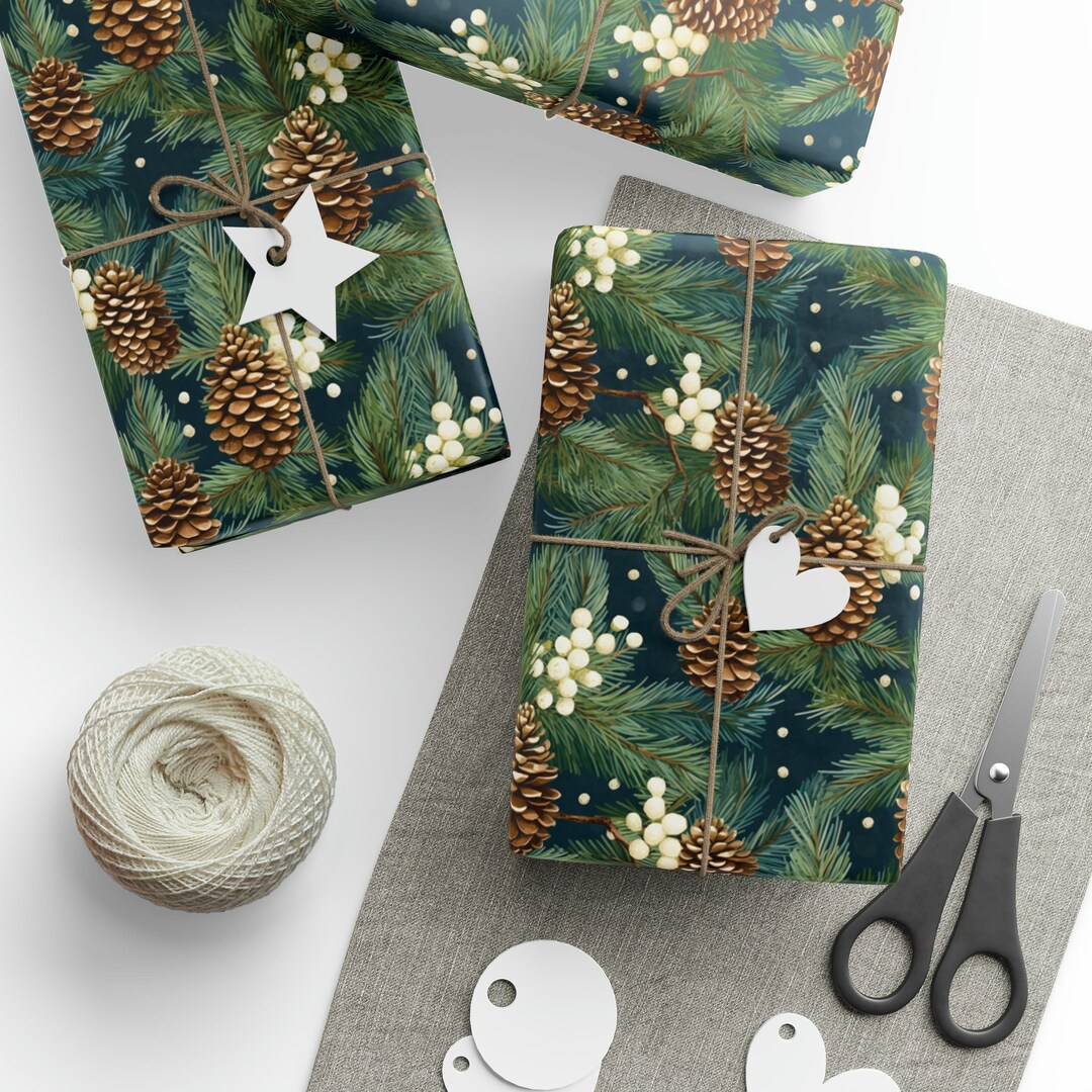 Winter Wonderland Pinecone Wrapping Paper - Icy Berry Pinecone Gift ...