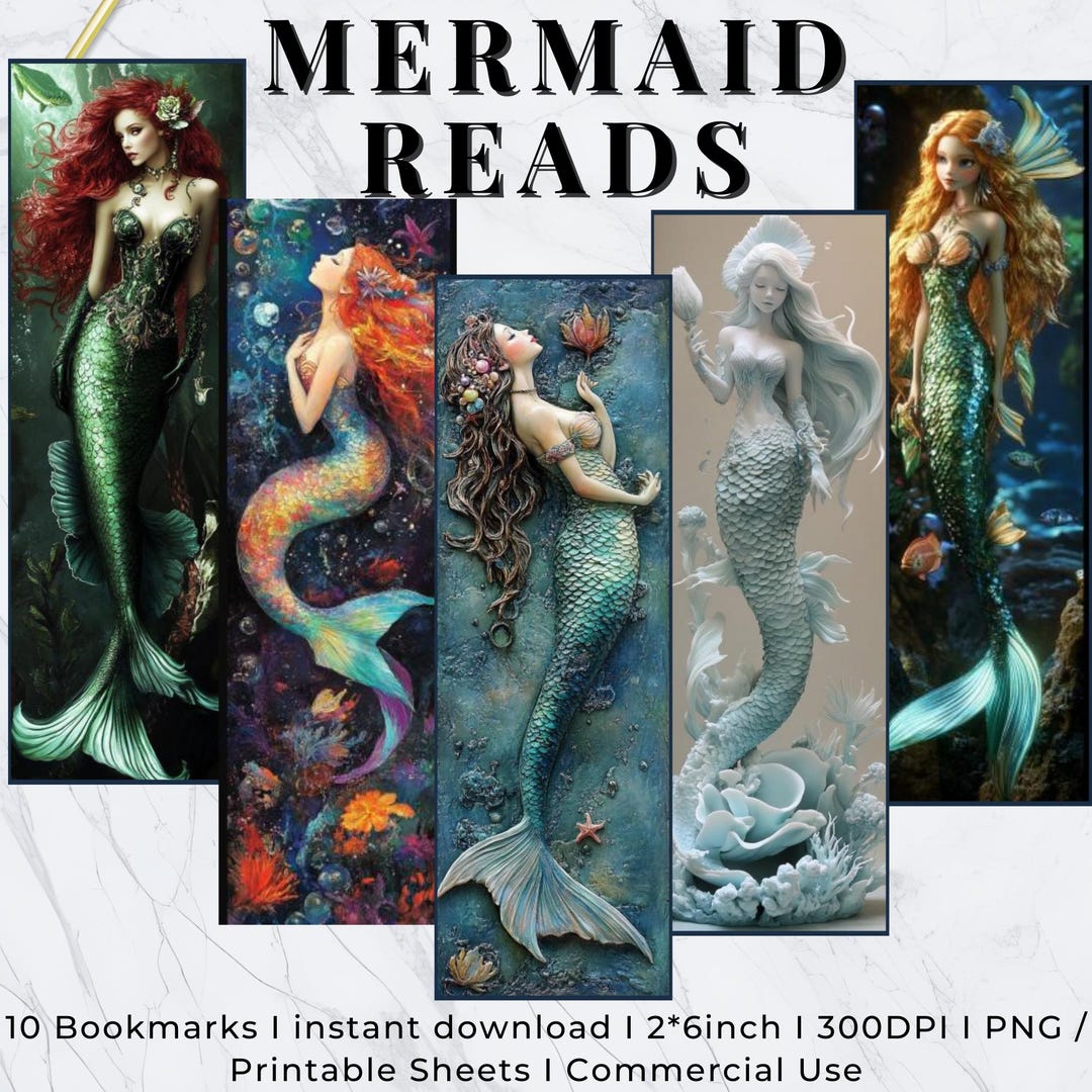Mermaid Bookmarks, Printable Bookmarks, Fantasy Bookmarks, Bright ...