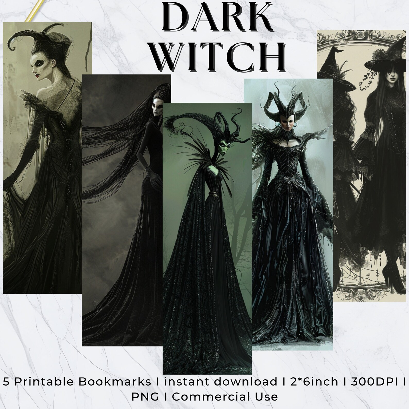 5 Ancient Black Witch Bookmarks, Halloween & Black Spell Bookmarks ...