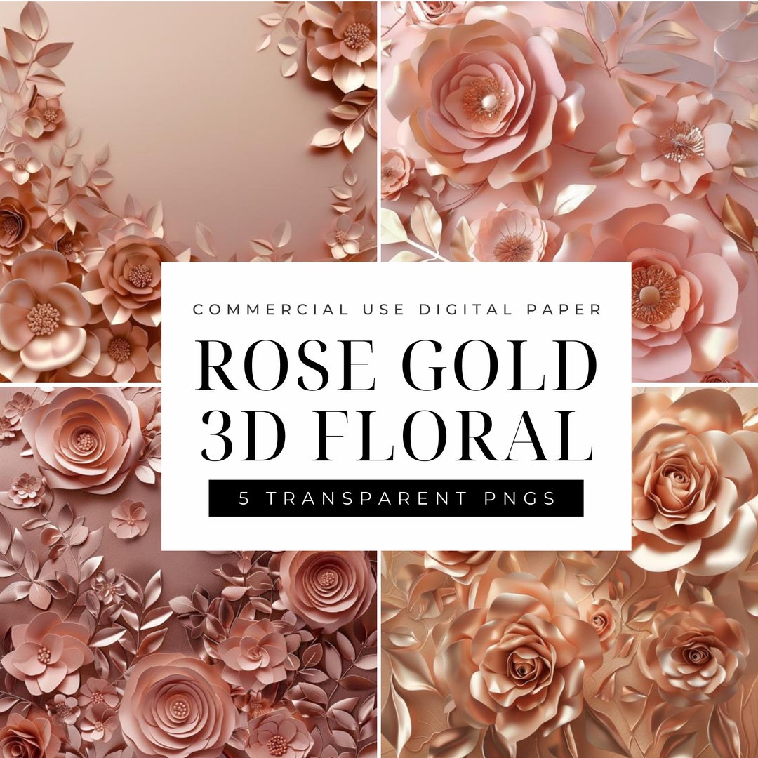 Rose Gold Digital Paper, 3D Rose Gold Journal Paper, Rose Gold ...