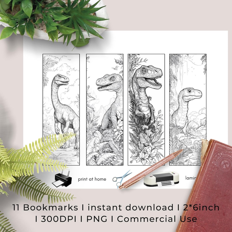 Dinosaur Coloring Bookmarks, Printable Bookmarks, Bookmark Coloring ...