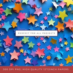 Rainbow Stars Digital Paper, 3D Rainbow Digital Paper, Bright Digital ...