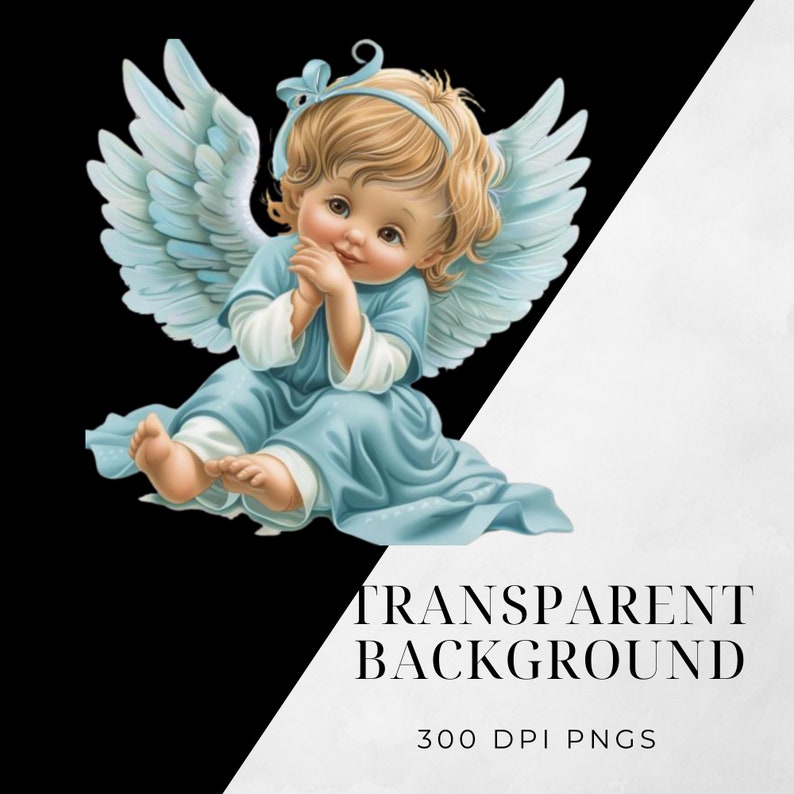 Clipart Set of Blue Baby Angels, Sleeping Baby Angel, Baby Clipart ...