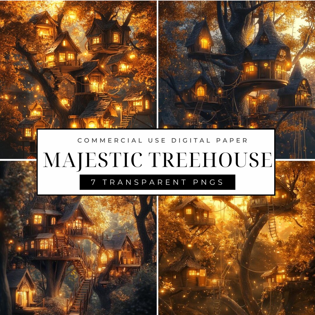 Majestic Treehouse Digital Paper, Fantasy Treehouse Digital Papers ...