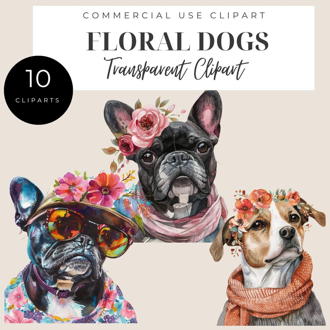 Cute Floral Dog Clipart- Floral Pets- Pet Illustrations-dog Clipart ...