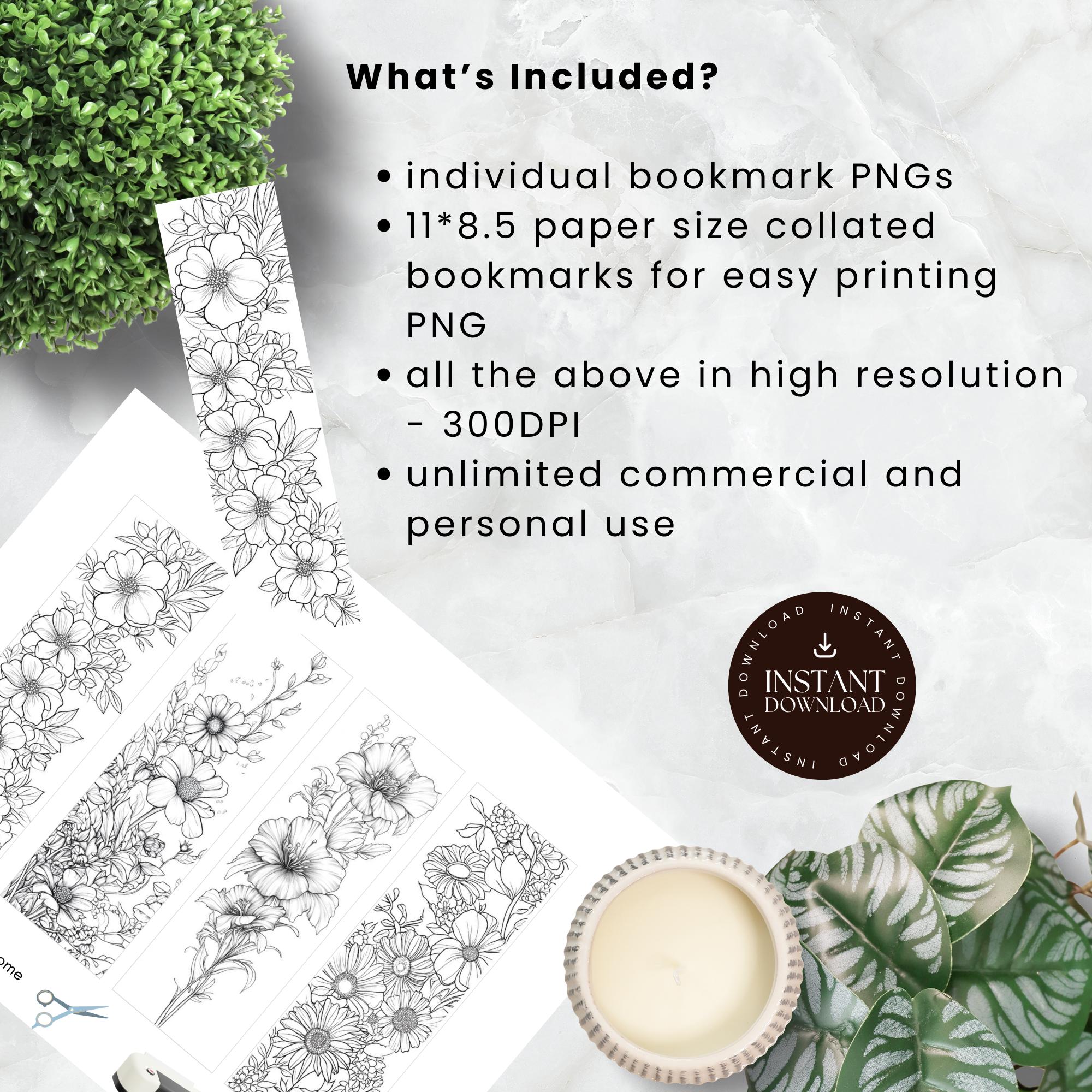 Floral Coloring Bookmarks,colorful Bookmarks, Coloring Bookmark, Kids ...