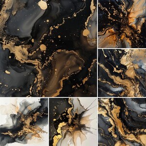 Black & Gold Watercolor Alcohol Ink Background, Paper Background ...