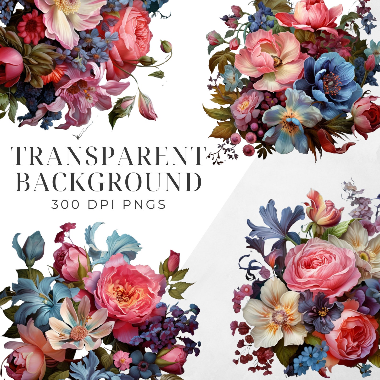 Watercolor Floral Clipart, Floral Bouquet Clipart Set, Bright Floral ...