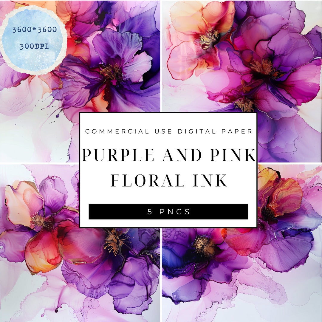 Purple and Pink Floral Digital Paper, Alcohol Ink Paper Background ...