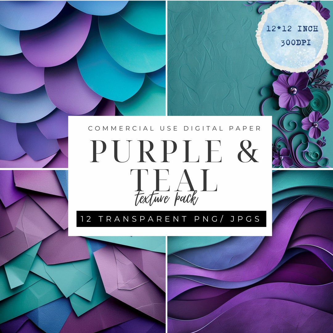 Teal and Purple Digital Paper, Junk Journal Paper, 12*12 Inch, Make-up ...