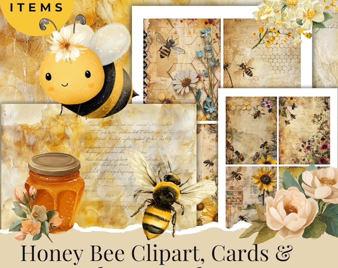 10 Bee Ephemera Pack, Printable, Vintage, Junk Journal, Collage Sheet ...