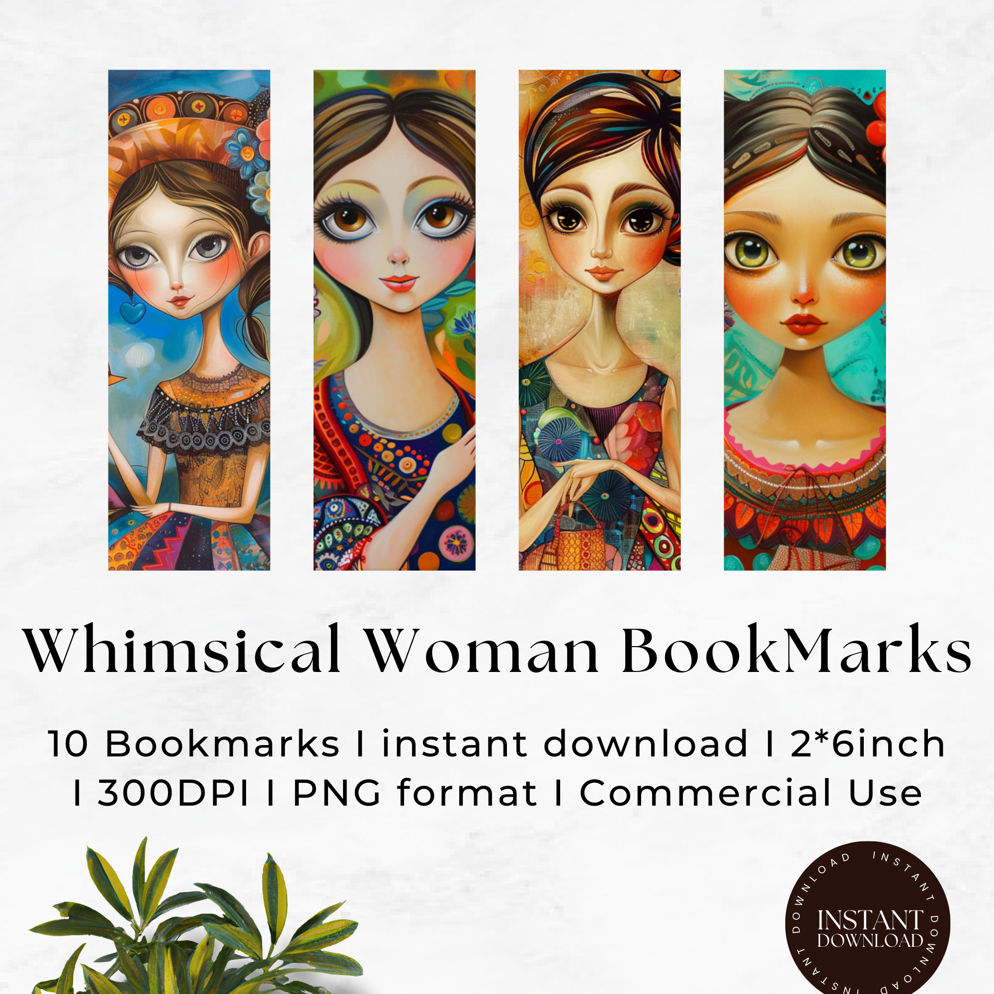 10 Whimsical Women Bookmarks,printable Bookmark Sheets, Bookmark ...