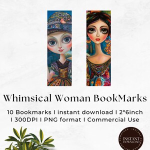 10 Whimsical Women Bookmarks,printable Bookmark Sheets, Bookmark ...