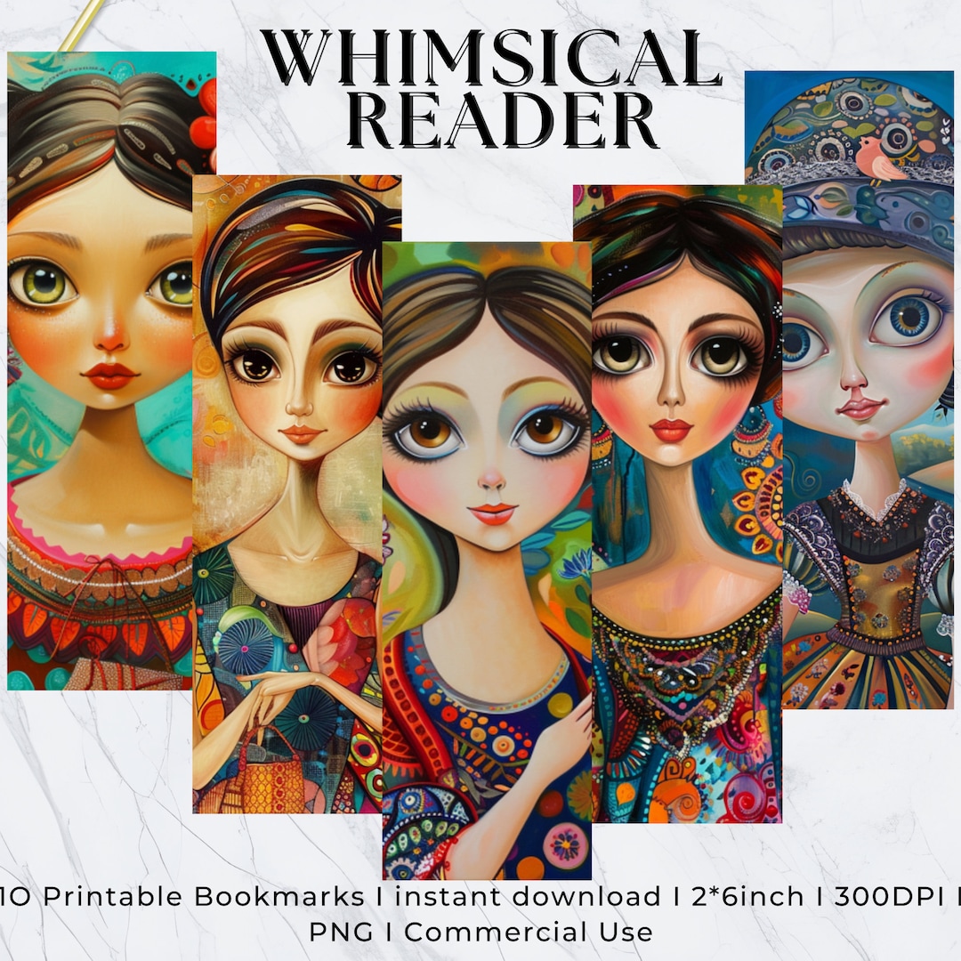 10 Whimsical Women Bookmarks,printable Bookmark Sheets, Bookmark ...